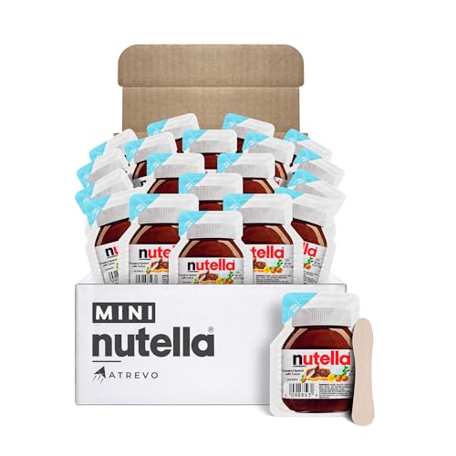 Nutella Chocolate Hazelnut Spread Mini Snack Pack to Go. Perfect Portion Control (Just ½ Oz) 80 Calories per Single Cup. ATREVO Bundle + 20 Eco-Friendly Wooden Spoons (20 Pack). Back to School Snacks.