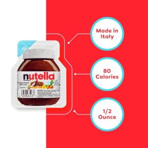 Nutella Chocolate Hazelnut Spread Mini Snack Pack to Go. Perfect Portion Control (Just ½ Oz) 80 Calories per Single Cup. ATREVO Bundle + 20 Eco-Friendly Wooden Spoons (20 Pack). Back to School Snacks.