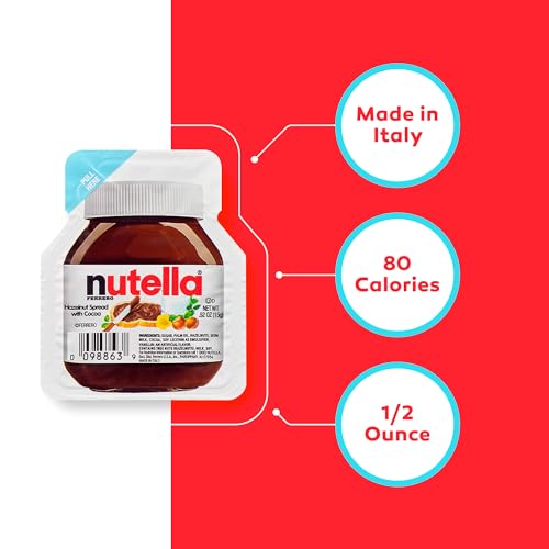 Nutella Chocolate Hazelnut Spread Mini Snack Pack to Go. Perfect Portion Control (Just ½ Oz) 80 Calories per Single Cup. ATREVO Bundle + 20 Eco-Friendly Wooden Spoons (20 Pack). Back to School Snacks.