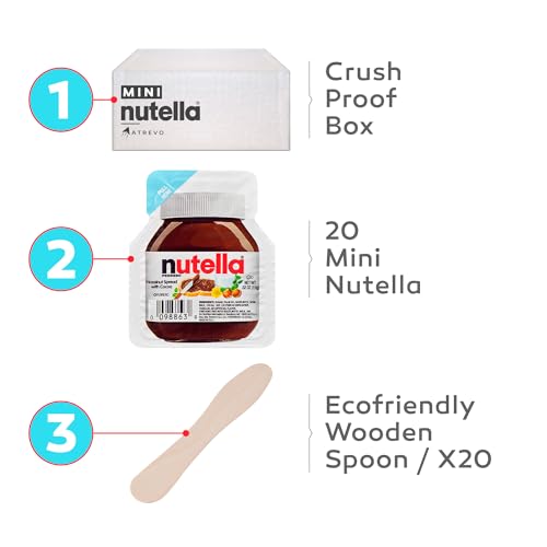 Nutella Chocolate Hazelnut Spread Mini Snack Pack to Go. Perfect Portion Control (Just ½ Oz) 80 Calories per Single Cup. ATREVO Bundle + 20 Eco-Friendly Wooden Spoons (20 Pack). Back to School Snacks.