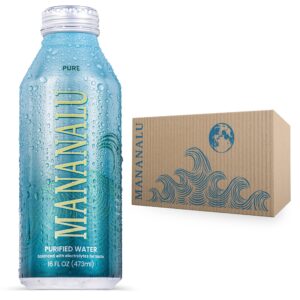 mananalu pure water, purified water with electrolytes in a bpa free, eco-friendly, and infinitely recyclable 16 oz. resealable aluminum bottle (12-pack)