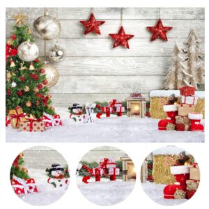 SJOLOON Christmas Backdrop White Wood Floor with Snowflake Backdrop Christmas Tree Gifts Background for Christmas Party Decoration Family Gathering 12392 (7x5FT)