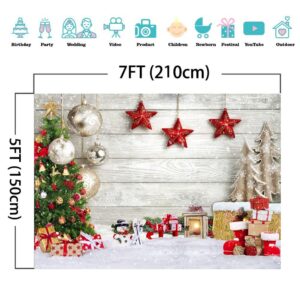 SJOLOON Christmas Backdrop White Wood Floor with Snowflake Backdrop Christmas Tree Gifts Background for Christmas Party Decoration Family Gathering 12392 (7x5FT)