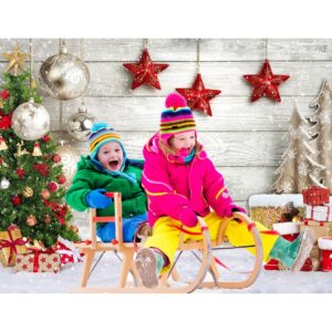 SJOLOON Christmas Backdrop White Wood Floor with Snowflake Backdrop Christmas Tree Gifts Background for Christmas Party Decoration Family Gathering 12392 (7x5FT)