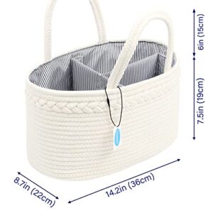 Casaphoria Woven Sundries Hamper Cotton Rope Basket Baskets for Storage,Storage Caddy,Cotton Basket,100% Cotton Car Organizer with Handle,Basket for Gift,Cream White(14.2"x8.5"x7.1")