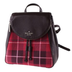 kate spade leila red plaid medium flap leather backpack, bright rose multi