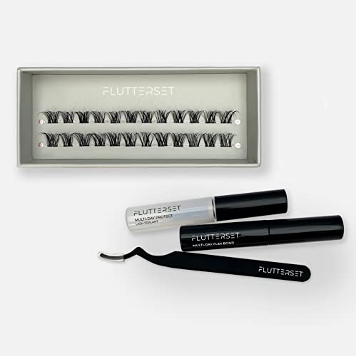 FLUTTERSET DIY EYELASH EXTENSION, 24 CLUSTER LASHES, EYELASH EXTENSION KIT, EYELASH EXTENSION GLUE FOR AT HOME LASH EXTENSION (DAY KIT- Mixed- 12mm, 14mm)