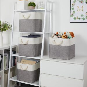 Temary Fabric Baskets Storage 12 Inch Storage Cubes Storage Baskets with Handle, Clothes Baskets for Gift, Large Baskets for Storage Toys, Books, Blankets (White&Gray)