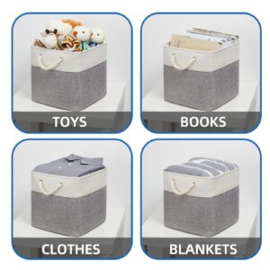 Temary Fabric Baskets Storage 12 Inch Storage Cubes Storage Baskets with Handle, Clothes Baskets for Gift, Large Baskets for Storage Toys, Books, Blankets (White&Gray)