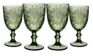 sanhecun wine glasses set embossed vintage style goblets 10 oz green set of 4(4, wine goblet 10 oz)