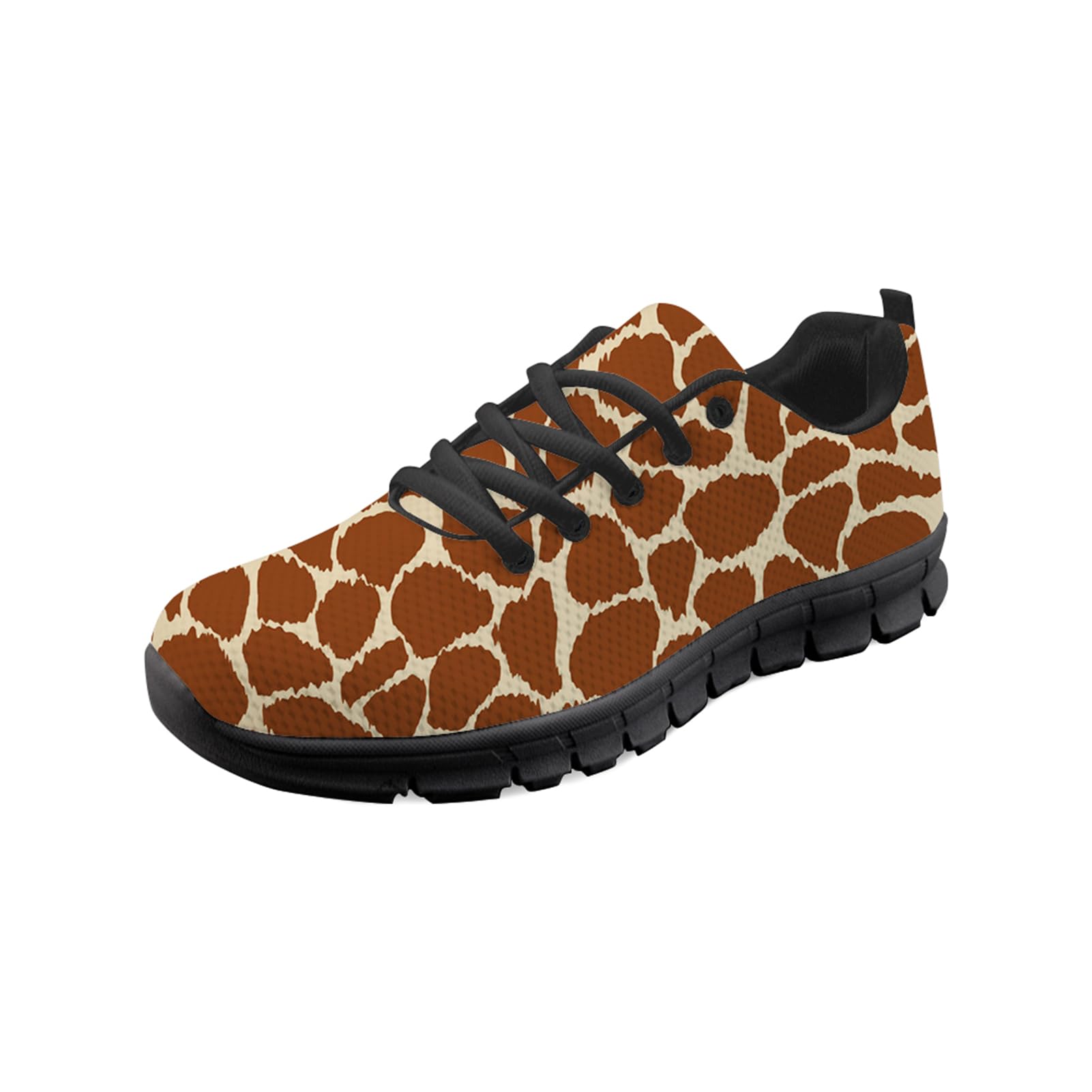 Wanyint Brown Giraffe Fur Pattern Girls Sneakers Lace Up Running Shoes for Women Comfortable Black Sole Shoes Travel Outdoor Casual Training Athletic Shoes Sport Shoes