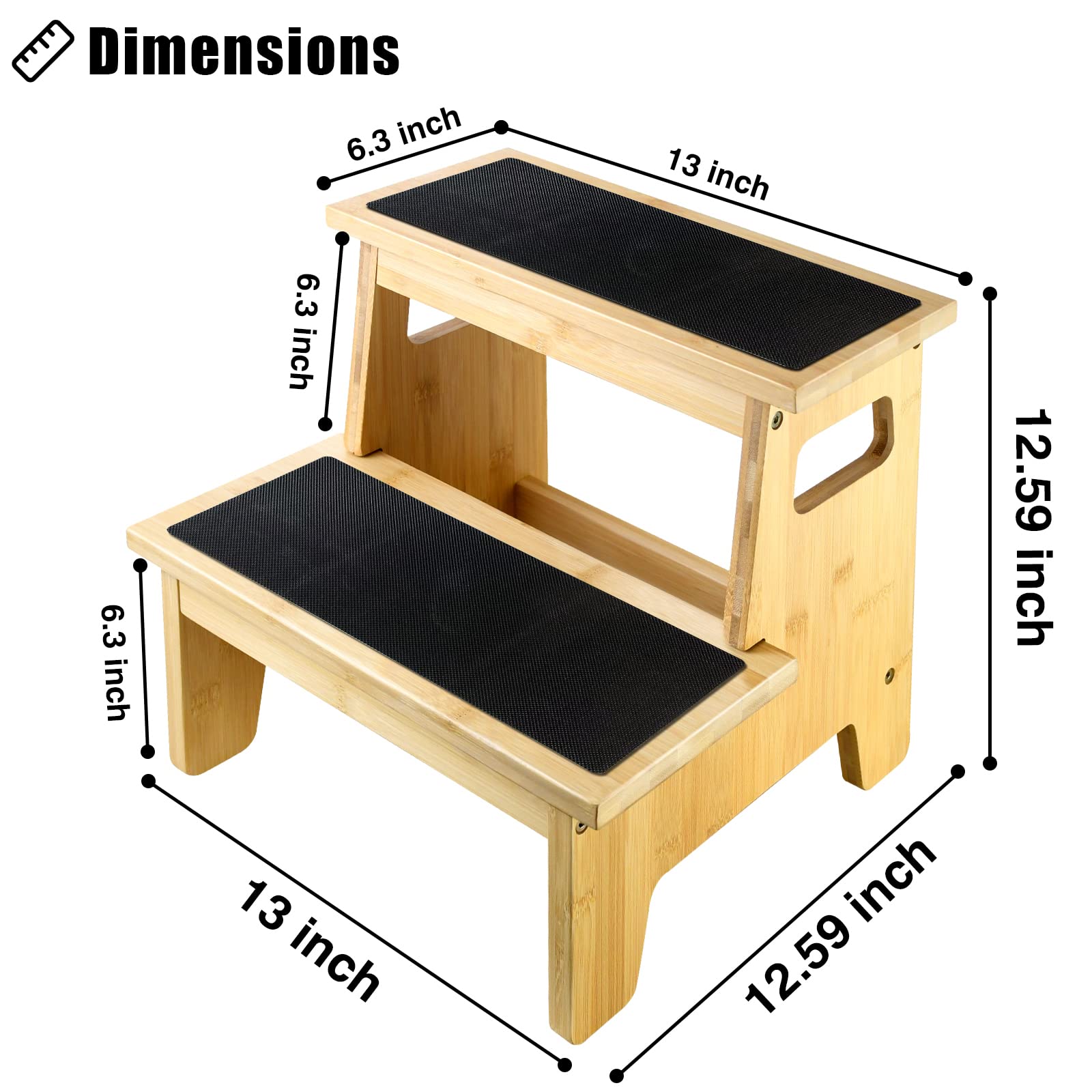 Kids Step Stools for Toddlers Bathroom Bamboo Wood Toddler Stepping Stool Kitchen Counter Sink Baby 2 Step Stool Foot Bed Stool for Adults Child Potty Training Toilet Stool, Natural with Pads