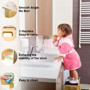 Kids Step Stools for Toddlers Bathroom Bamboo Wood Toddler Stepping Stool Kitchen Counter Sink Baby 2 Step Stool Foot Bed Stool for Adults Child Potty Training Toilet Stool, Natural with Pads