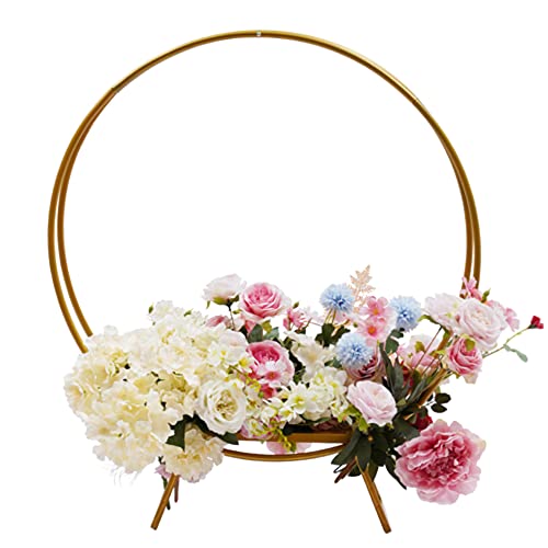 Dia 31.5in Double Ring Wedding Cake Stand Flower Stand Arch Rack,Metal Round Floral Hoop Cake Holder,Dessert Cupcake Display Stand for Wedding Birthday Party Decor Outdoor Garden (Gold)