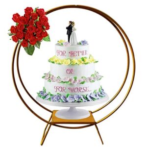 Dia 31.5in Double Ring Wedding Cake Stand Flower Stand Arch Rack,Metal Round Floral Hoop Cake Holder,Dessert Cupcake Display Stand for Wedding Birthday Party Decor Outdoor Garden (Gold)