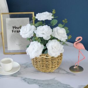 Eternal Blossom Rose Head Flowers with Stem, 50 White Artificial Flowers, Used for Wedding Decoration DIY Handmade Flowers Silk Fake Rose 3 Inches and 6 Inches Stem Valentines Day Decorations