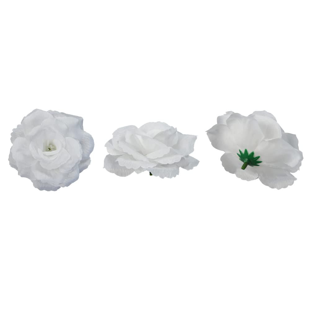 Eternal Blossom Rose Head Flowers with Stem, 50 White Artificial Flowers, Used for Wedding Decoration DIY Handmade Flowers Silk Fake Rose 3 Inches and 6 Inches Stem Valentines Day Decorations