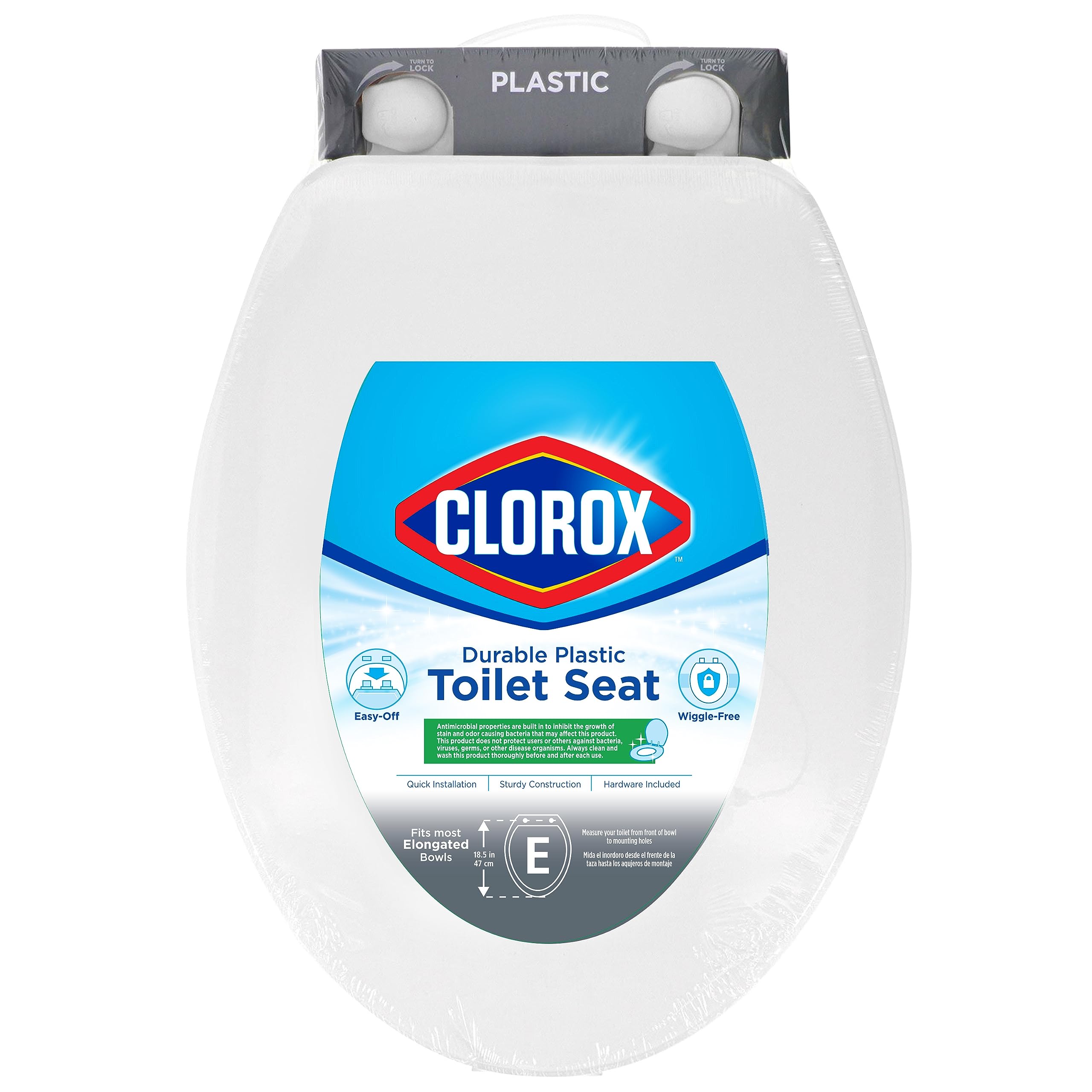 Clorox Elongated Plastic Toilet Seat with Easy-Off Hinges, Wiggle-Free