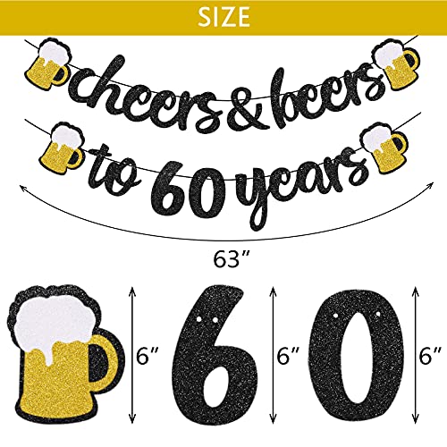 60th Birthday Decorations, 60 Years Anniversary Decorations Cheers to 60 Years Banner, 60 Sign Latex Balloon, 32 Inch Number 60 Gold Foil Balloon Cheers Cup Foil Balloon for 60 Birthday Wedding Party