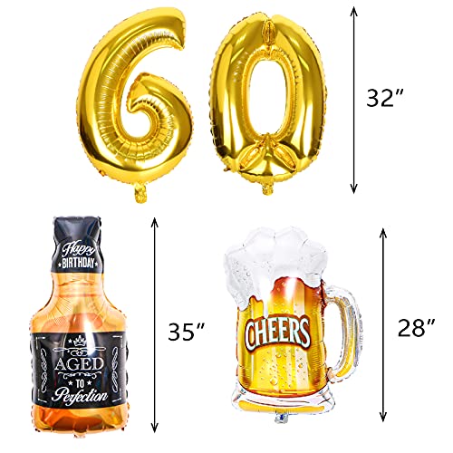 60th Birthday Decorations, 60 Years Anniversary Decorations Cheers to 60 Years Banner, 60 Sign Latex Balloon, 32 Inch Number 60 Gold Foil Balloon Cheers Cup Foil Balloon for 60 Birthday Wedding Party