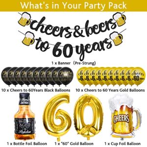 60th Birthday Decorations, 60 Years Anniversary Decorations Cheers to 60 Years Banner, 60 Sign Latex Balloon, 32 Inch Number 60 Gold Foil Balloon Cheers Cup Foil Balloon for 60 Birthday Wedding Party