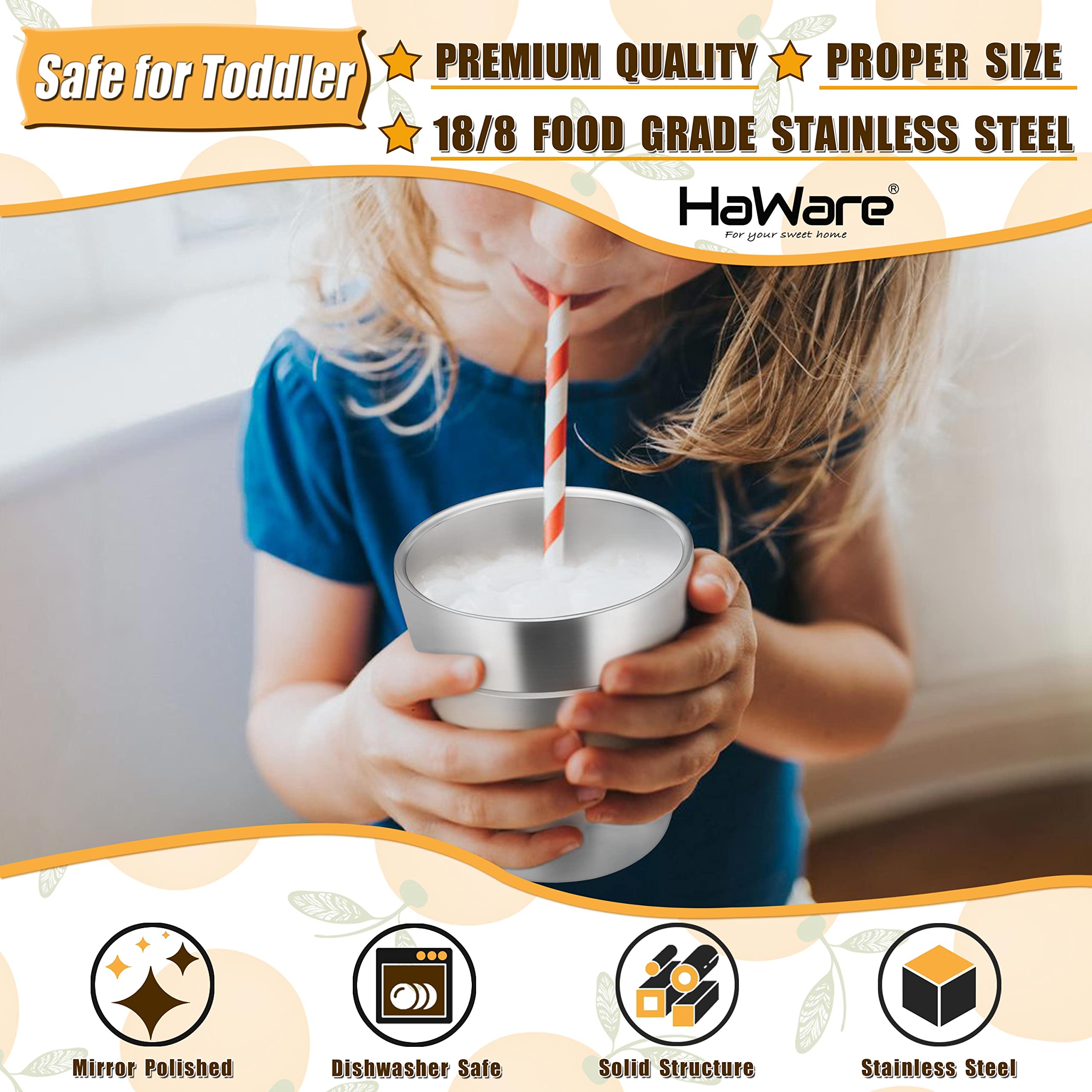 HaWare Metal Cups for Toddlers Kids, 6 Ounce Stainless Steel Double Wall Insulated Tumblers, Espresso Cups Mugs, Stackable Drinking Glasses for Party Camping Outdoor, Dishwasher Safe - 4 Packs