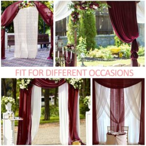 Wedding Arch Draping Fabric, 2 Panels Burgundy Sheer Backdrop Curtain Tulle Fabric Drapery for Arbor Wedding Archway Ceremony Party Ceiling Decor Backdrop