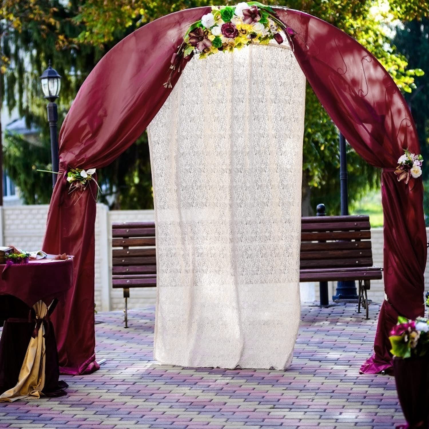 Wedding Arch Draping Fabric, 2 Panels Burgundy Sheer Backdrop Curtain Tulle Fabric Drapery for Arbor Wedding Archway Ceremony Party Ceiling Decor Backdrop