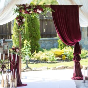 Wedding Arch Draping Fabric, 2 Panels Burgundy Sheer Backdrop Curtain Tulle Fabric Drapery for Arbor Wedding Archway Ceremony Party Ceiling Decor Backdrop