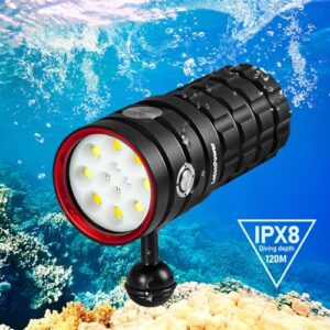 LetonPower Turbo S Pro Dive Light, 13000Lumens 100m Underwater Video Light,Diving Flashlight,Waterproof Flashlight with Type-C Charging for Professional Under Water Sports