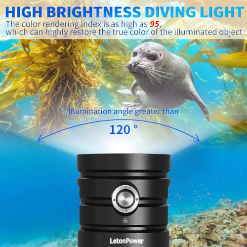 LetonPower Turbo S Pro Dive Light, 13000Lumens 100m Underwater Video Light,Diving Flashlight,Waterproof Flashlight with Type-C Charging for Professional Under Water Sports