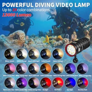 LetonPower Turbo S Pro Dive Light, 13000Lumens 100m Underwater Video Light,Diving Flashlight,Waterproof Flashlight with Type-C Charging for Professional Under Water Sports