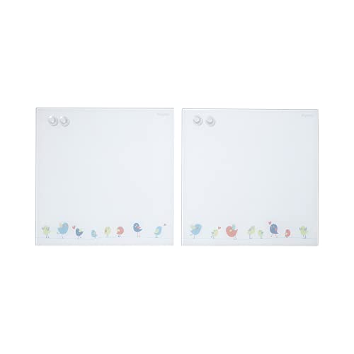 ECR4Kids MessageStor Magnetic Dry-Erase Glass Board with Magnets, 17.5in x 17.5in, Wall-Mounted Whiteboard, Birds, 2-Pack