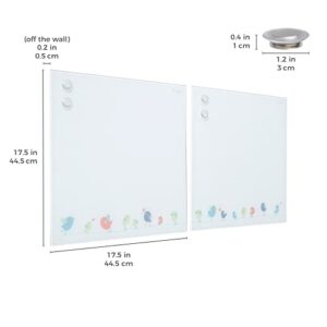 ECR4Kids MessageStor Magnetic Dry-Erase Glass Board with Magnets, 17.5in x 17.5in, Wall-Mounted Whiteboard, Birds, 2-Pack