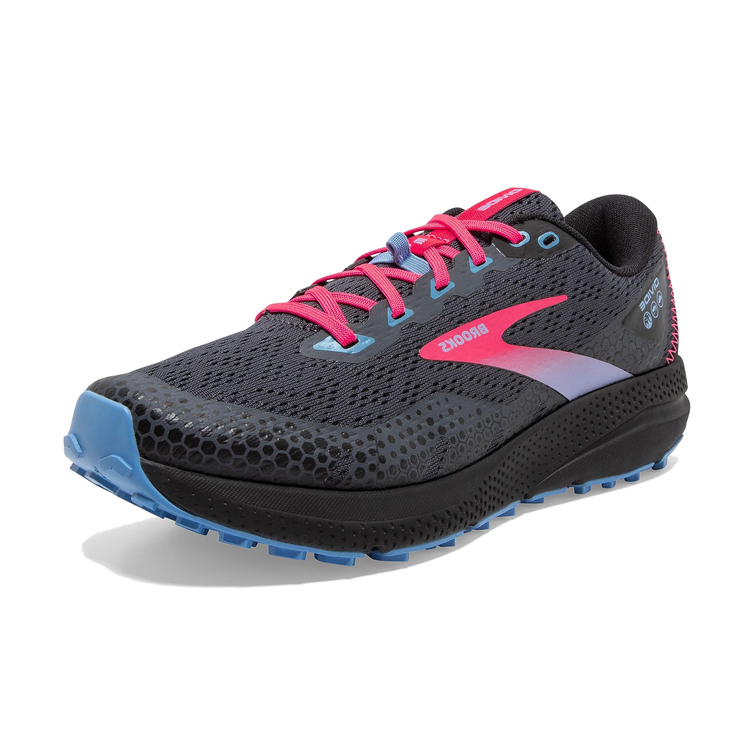 Brooks Women’s Divide 3 Trail Running Shoe - Ebony/Black/Diva Pink - 7.5 Medium