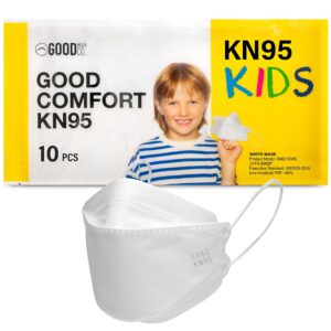 good mask co. good comfort kids kn95 face mask, disposable kn95 face mask, folding, comfortable face masks, bulk face masks (10 pack of masks, white)