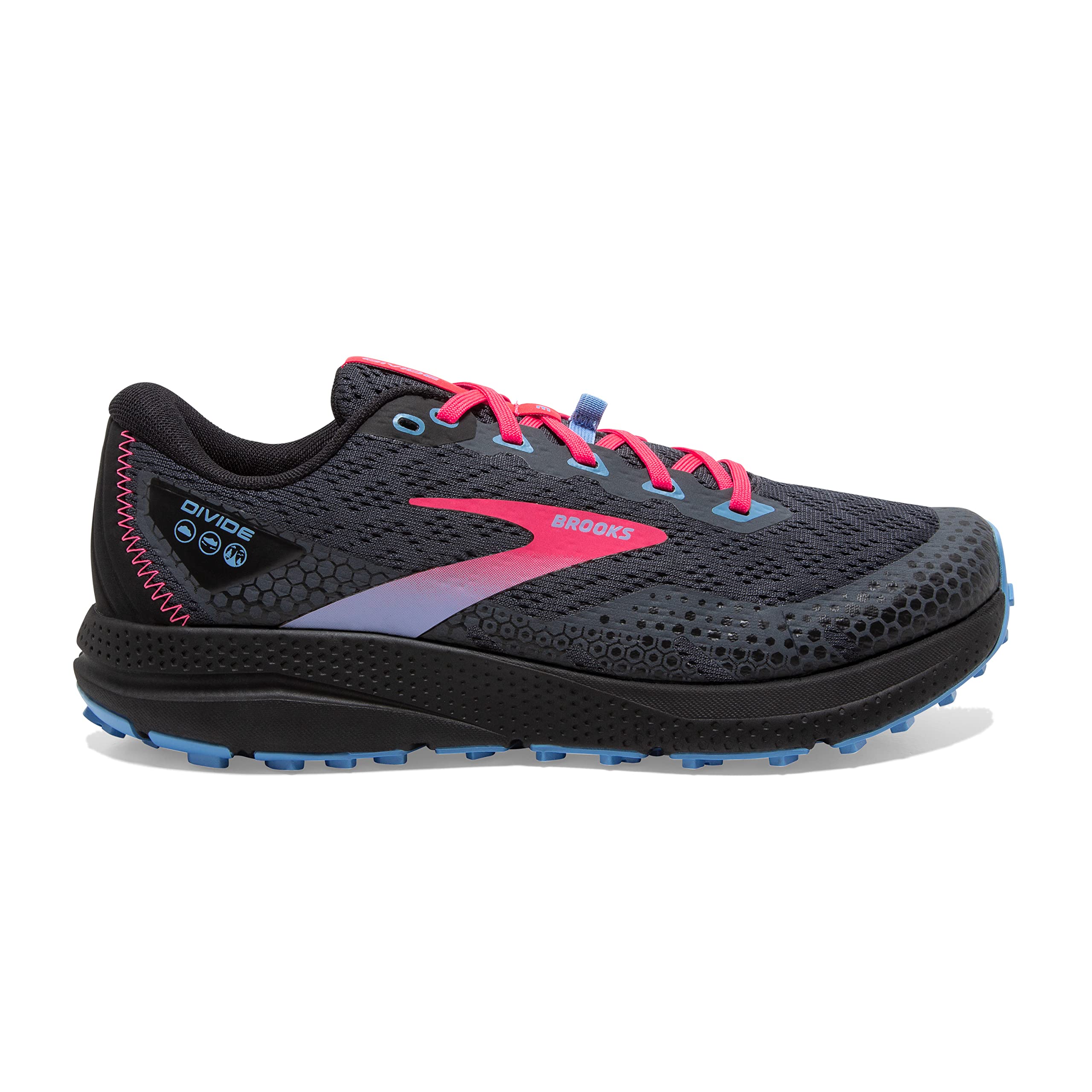 Brooks Women’s Divide 3 Trail Running Shoe - Ebony/Black/Diva Pink - 7.5 Medium