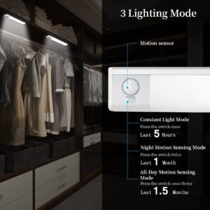 CHIGIH LED Under Cabinet Lights,3 Modes Rechargeable LED Closet Lights,10 Inch Wireless Motion Sensor Lights,Stick-on Anywhere Dimmable Lighting for Closet,Hallway,Stairs,Wardrobe,Kitchen