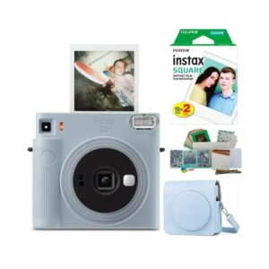 fujifilm instax square sq1 instant camera (white) bundle with fujifilm instax square film twin pack (20 exposures), polaroid postcard set, polaroid film kit and square camera case (5 items)