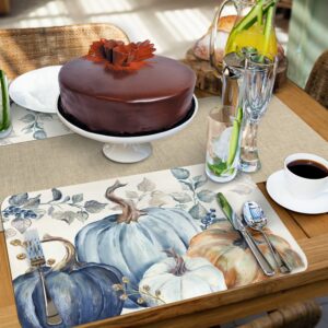 CounterArt Pumpkin Blues 4 Pack Reversible Easy Care Flexible Plastic Placemats Made in The USA BPA Free PVC Free Easily Wipes Clean