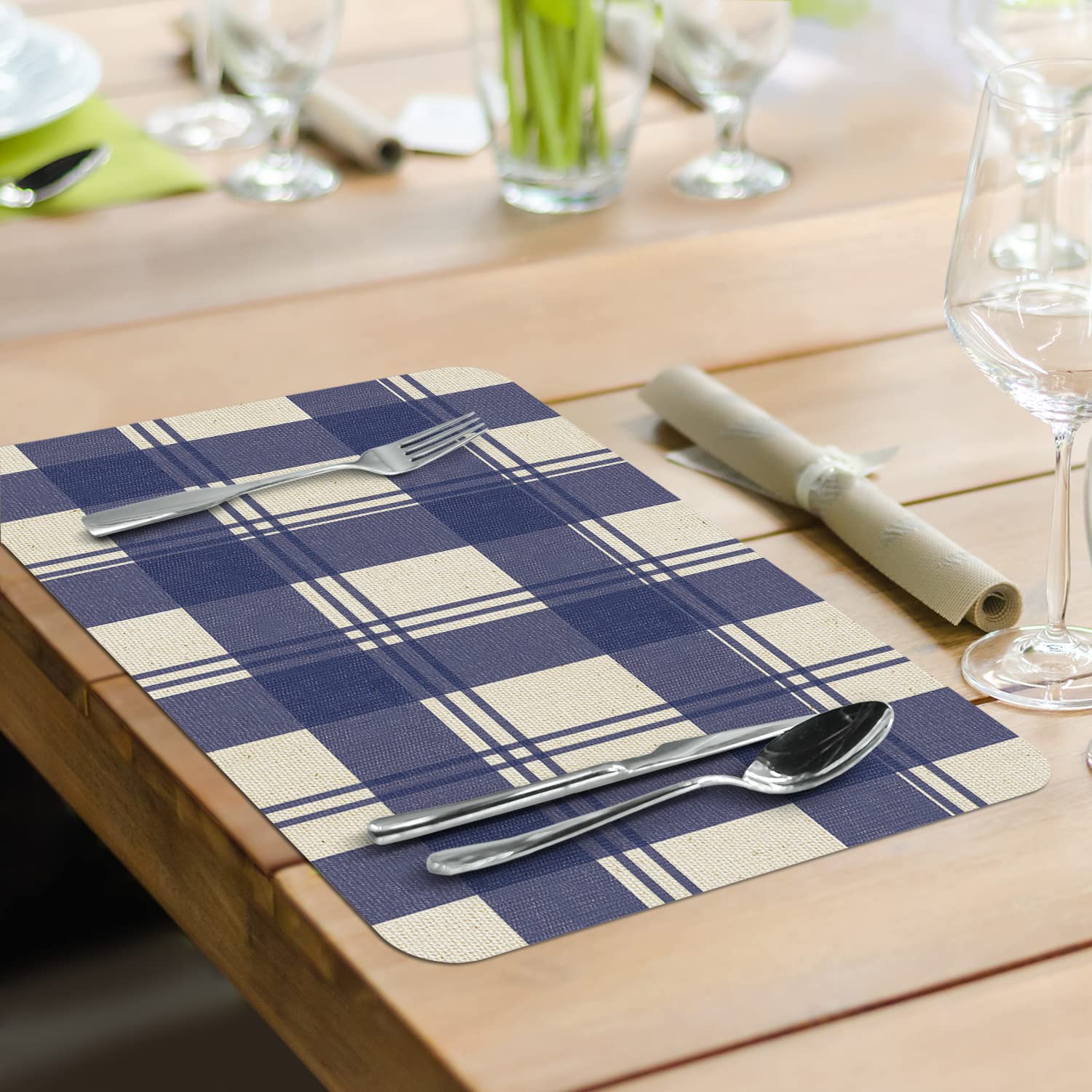 CounterArt Pumpkin Blues 4 Pack Reversible Easy Care Flexible Plastic Placemats Made in The USA BPA Free PVC Free Easily Wipes Clean