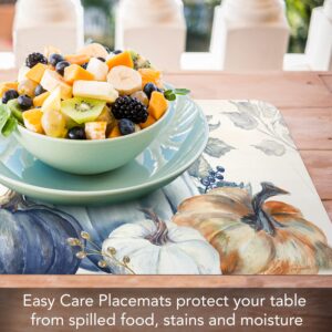 CounterArt Pumpkin Blues 4 Pack Reversible Easy Care Flexible Plastic Placemats Made in The USA BPA Free PVC Free Easily Wipes Clean