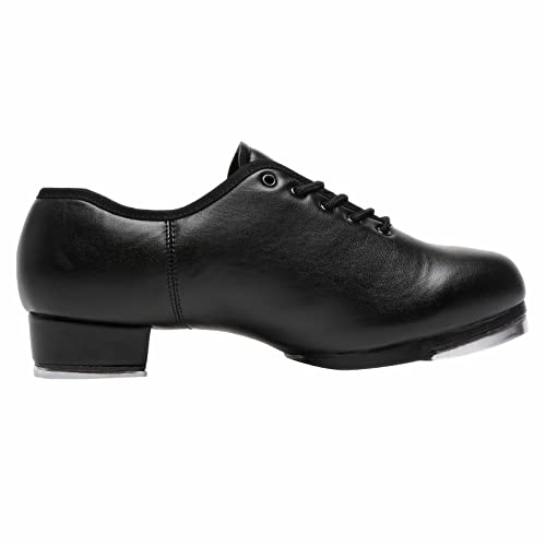 Split Sole Jazz Tap Dance Shoe Black Leather Dance Shoe for Women Girls Adult (8.5 / Black)