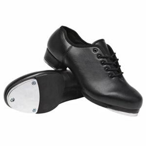 Split Sole Jazz Tap Dance Shoe Black Leather Dance Shoe for Women Girls Adult (8.5 / Black)