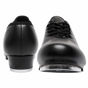 Split Sole Jazz Tap Dance Shoe Black Leather Dance Shoe for Women Girls Adult (8.5 / Black)