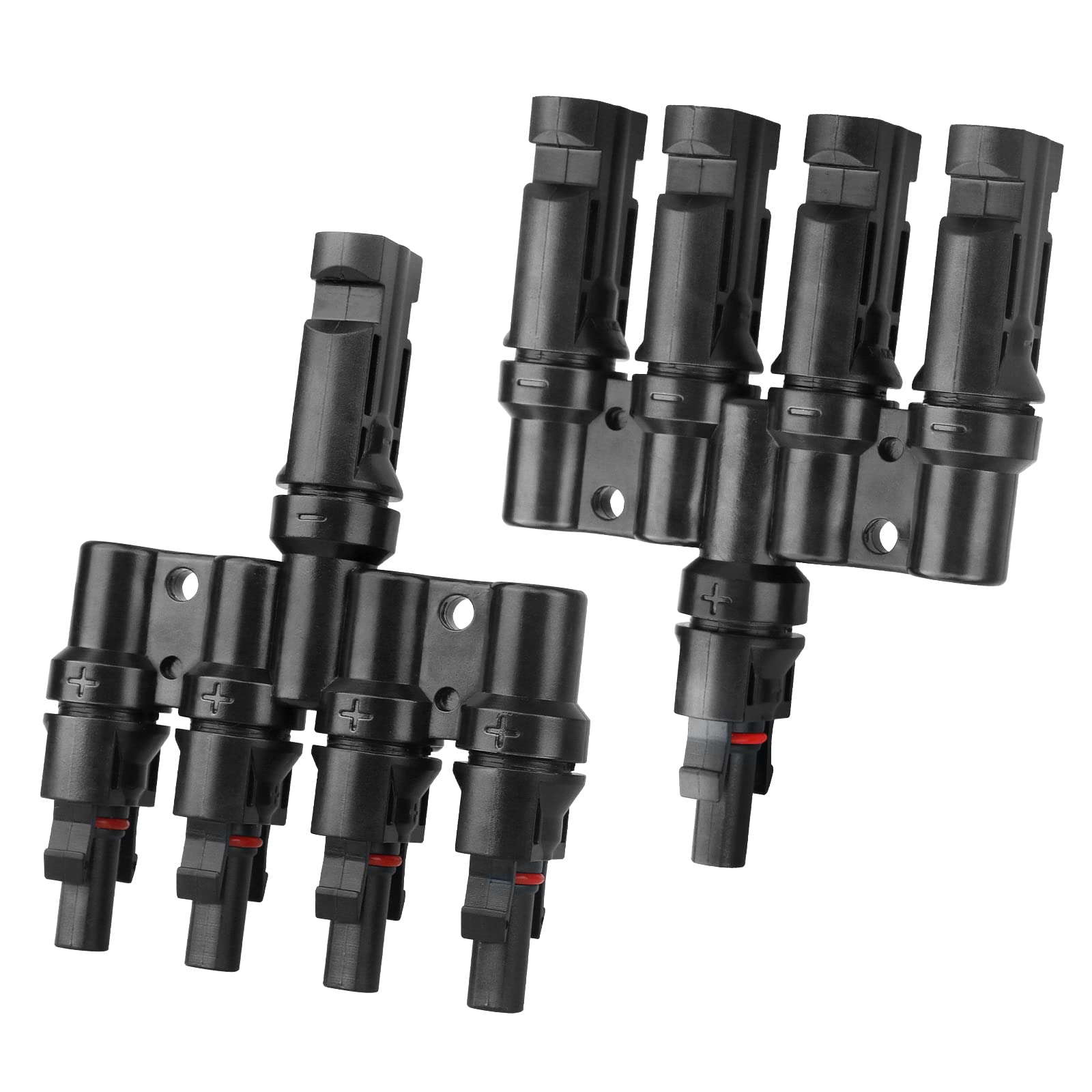 PAEKQ 4 to 1 Solar Panel Connectors T Branch Connectors Cable Splitter Coupler 1 Male to 4 Female (M/4F) and 1 Female to 4 Male (F/4M) for Parallel Connection Between Solar Panels (1 Pair)