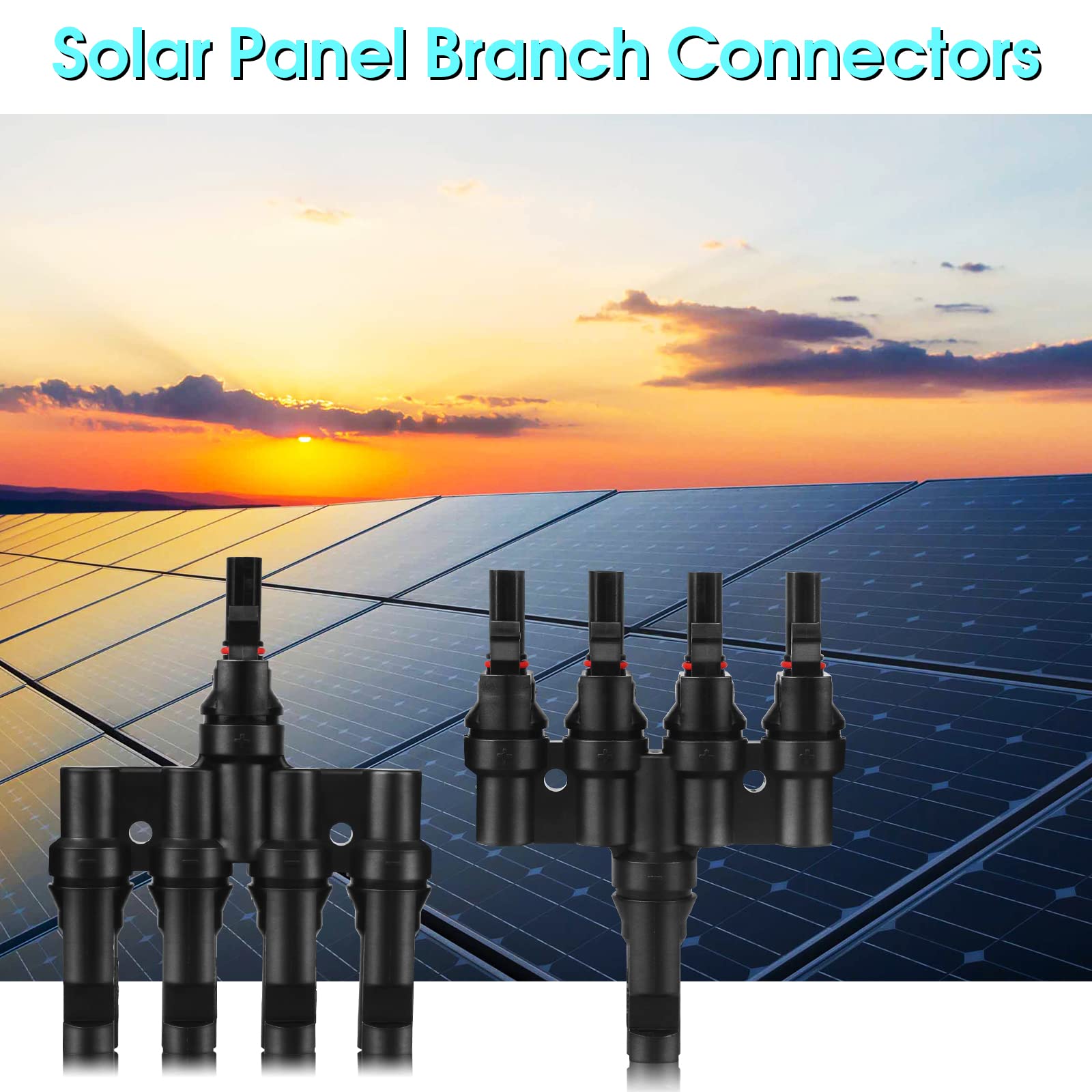 PAEKQ 4 to 1 Solar Panel Connectors T Branch Connectors Cable Splitter Coupler 1 Male to 4 Female (M/4F) and 1 Female to 4 Male (F/4M) for Parallel Connection Between Solar Panels (1 Pair)