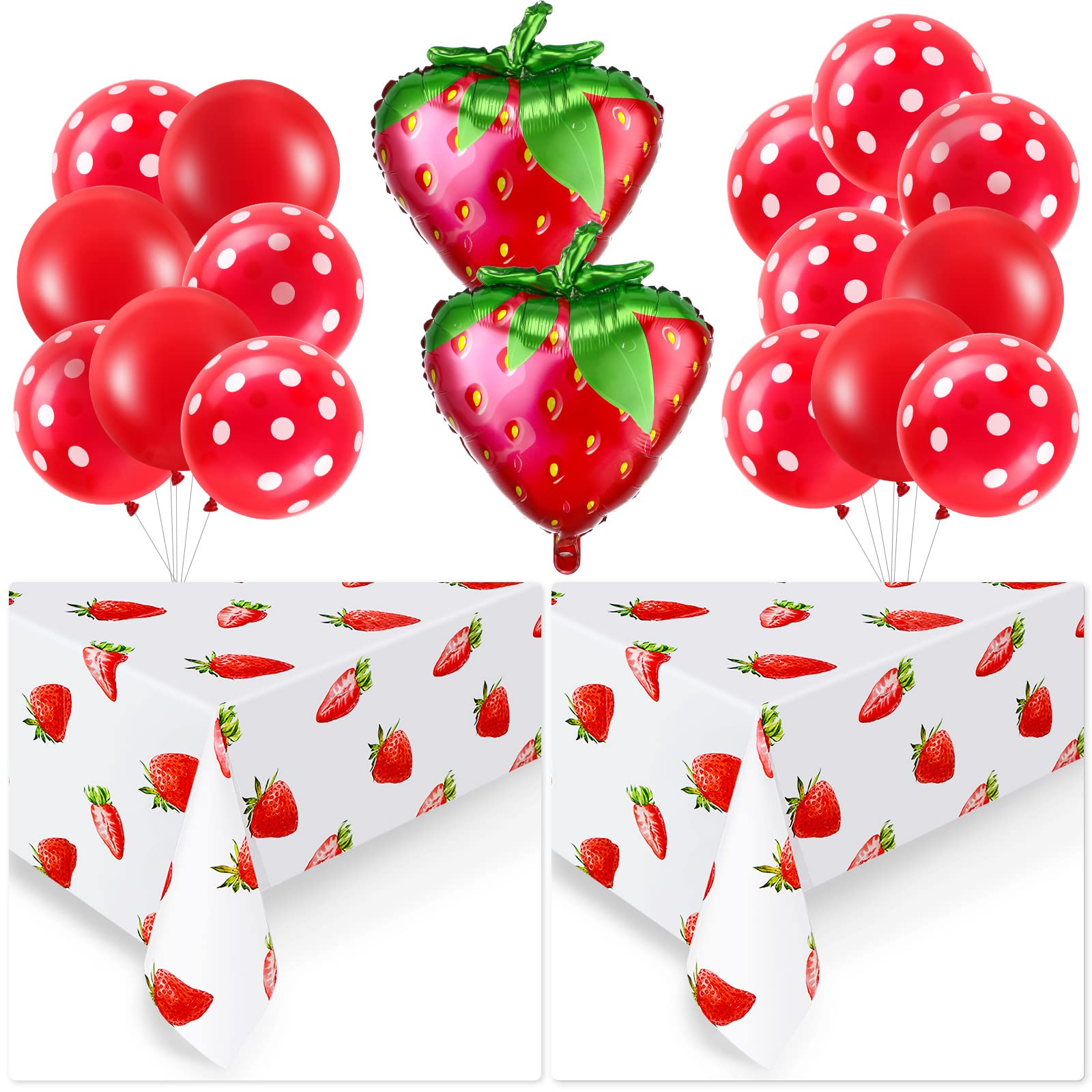 19 Pieces Strawberry Birthday Party Decoration with Strawberry Tablecloth Strawberry Foil Balloons Polka Dot Balloons for Sweet One Baby Girl Strawberry Birthday Decor Strawberry Party Supplies