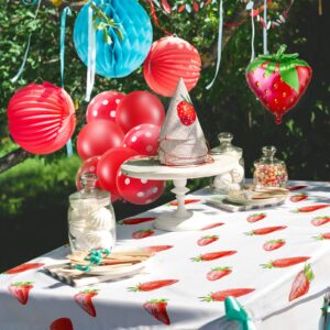 19 Pieces Strawberry Birthday Party Decoration with Strawberry Tablecloth Strawberry Foil Balloons Polka Dot Balloons for Sweet One Baby Girl Strawberry Birthday Decor Strawberry Party Supplies