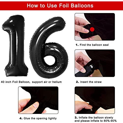 16th Birthday Decorations for Boys, Red Black Happy 16th Birthday Party Balloons Supplies for Girls Teenager 16 Years Old Bday Decor HAPPY BIRTHDAY Banner Number 16 Balloons Spiral Pendants